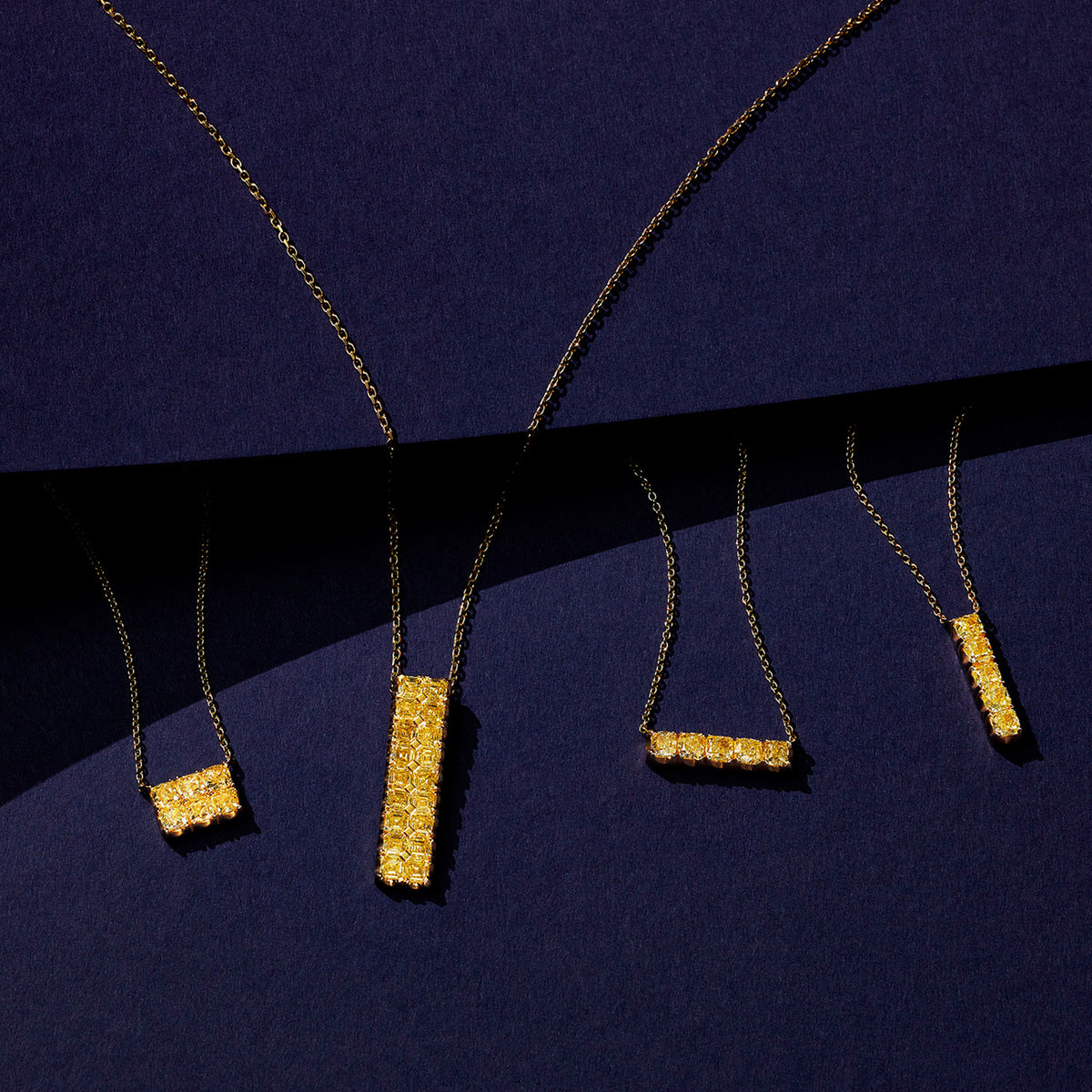 Three Stone Yellow Diamond 18ct Yellow Gold Bar Pendant – G Collins & Sons